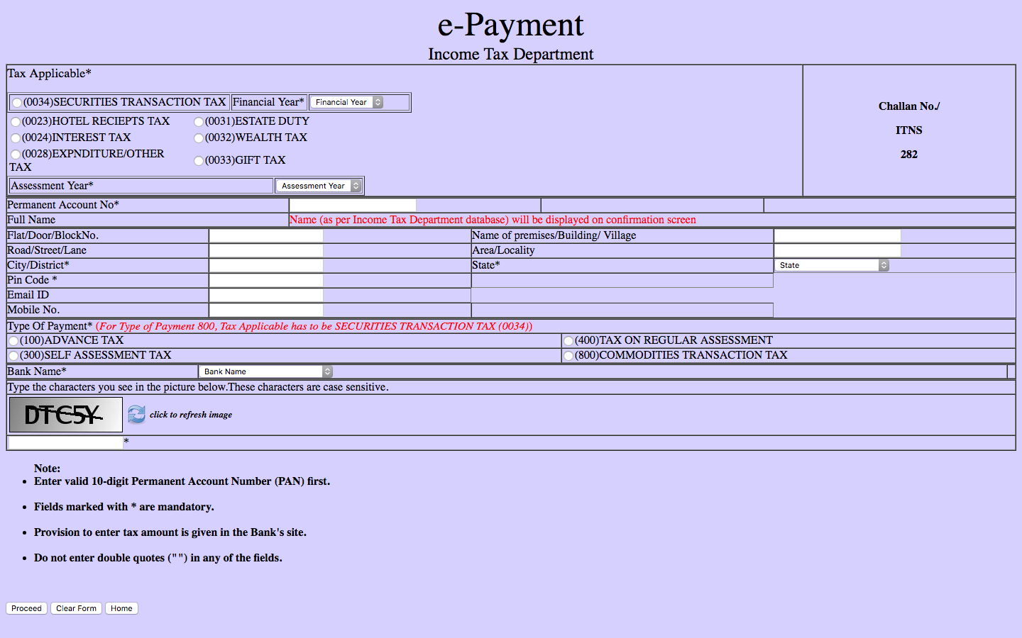 Online Income Tax Payment Challans