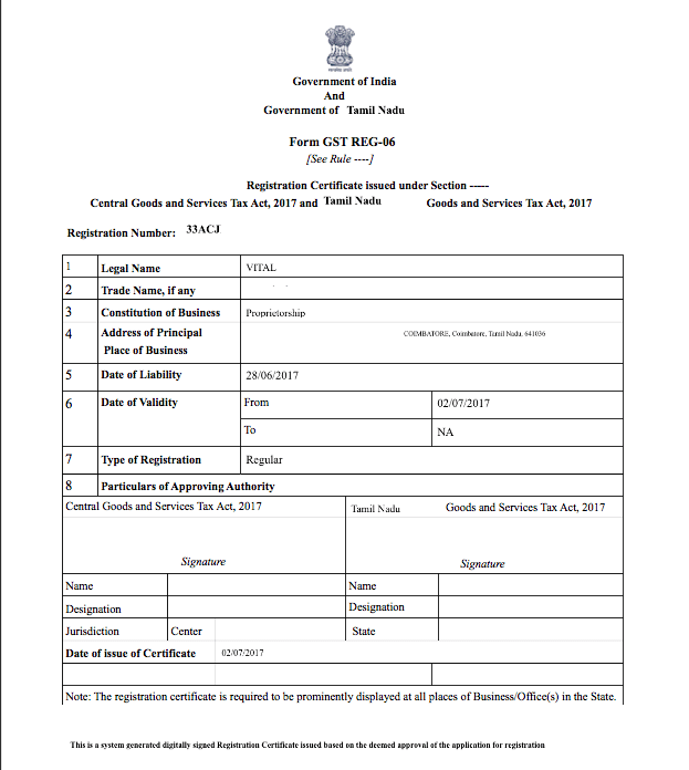 GST Registration Certificate - Sample Format - IndiaFilings