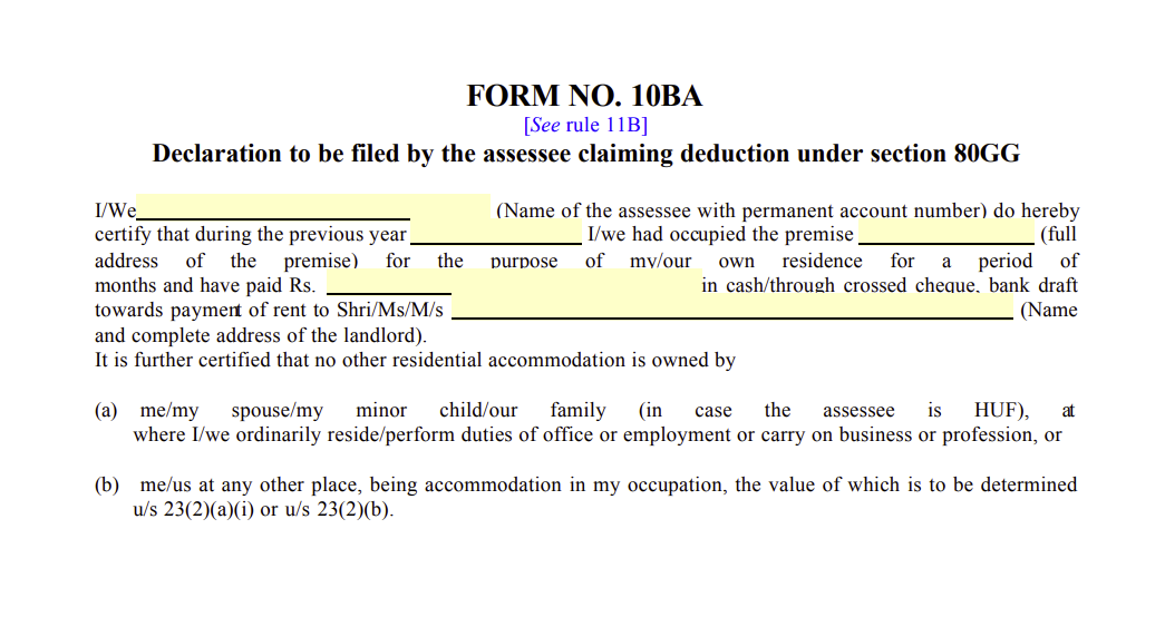 Income Tax Deduction for Rent Paid - Section 80GG - IndiaFilings