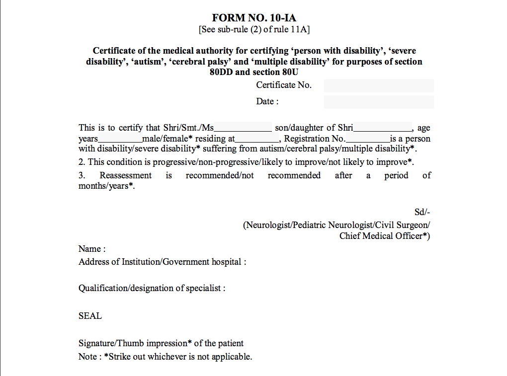 Form 10IA - Section 80DD Deduction - IndiaFilings