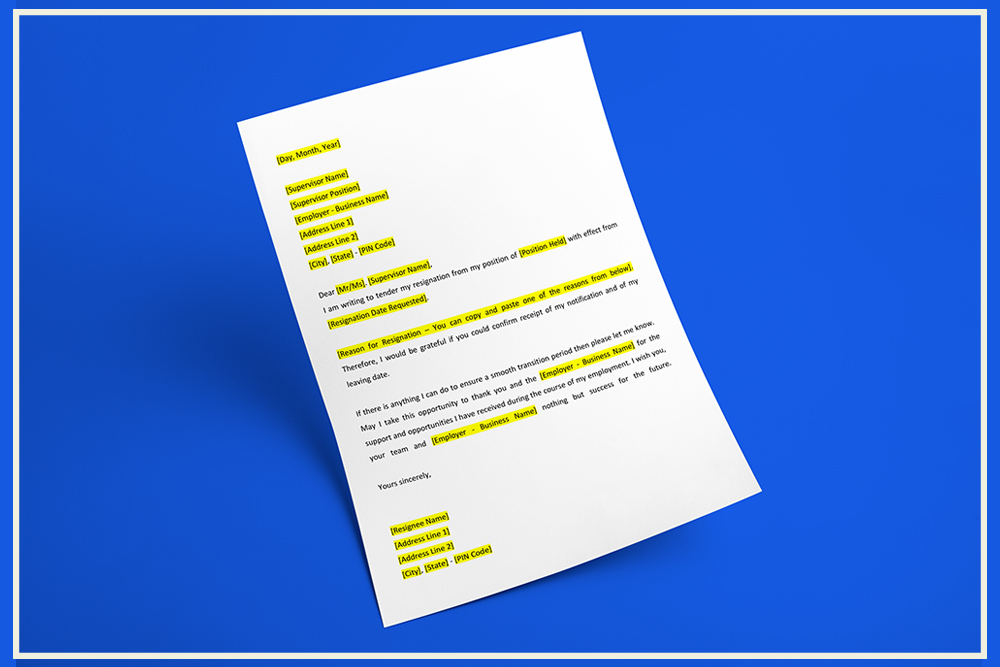Check Resignation Letter Format Online | Indiafilings